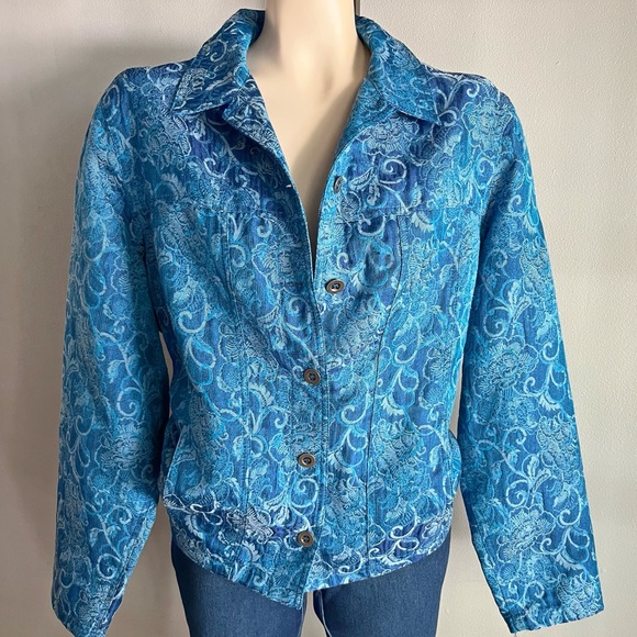 TanJay | Jackets & Coats | Tanjay Vintage 9s Y2k Blue Jacquard Floral ...